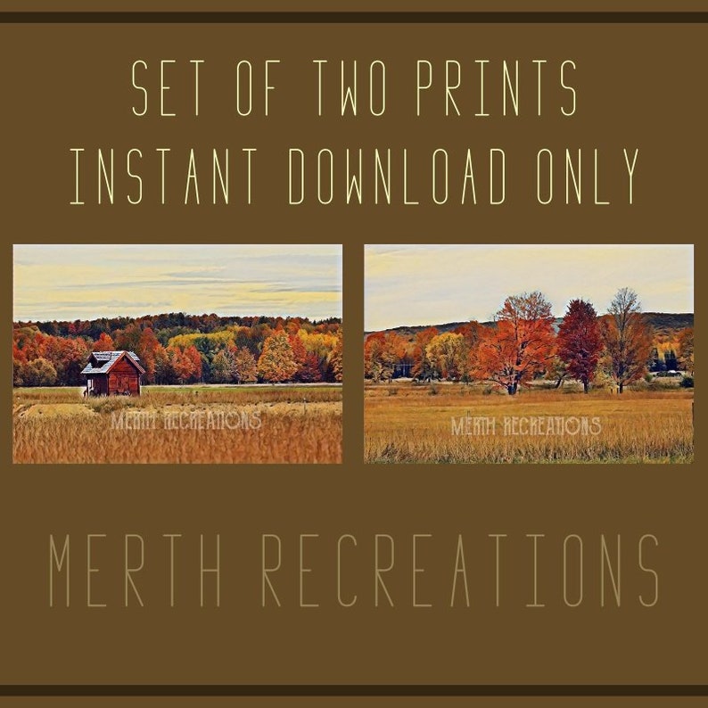 Michigan Fall Field Set of 2 Art Prints, Instant Download, Wall Art ...