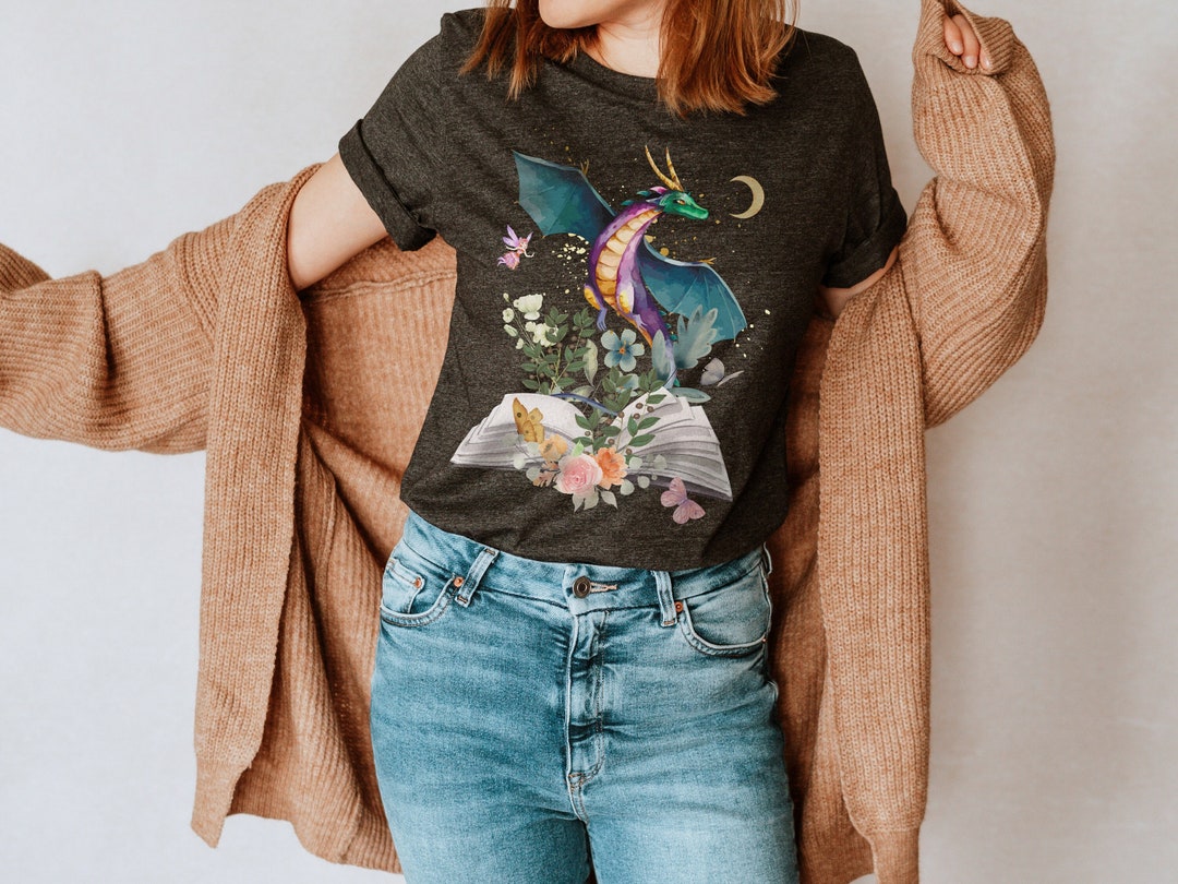 Dragon Shirt Fantasy Core Fashion Book Lover Unisex Tshirt Librarian ...