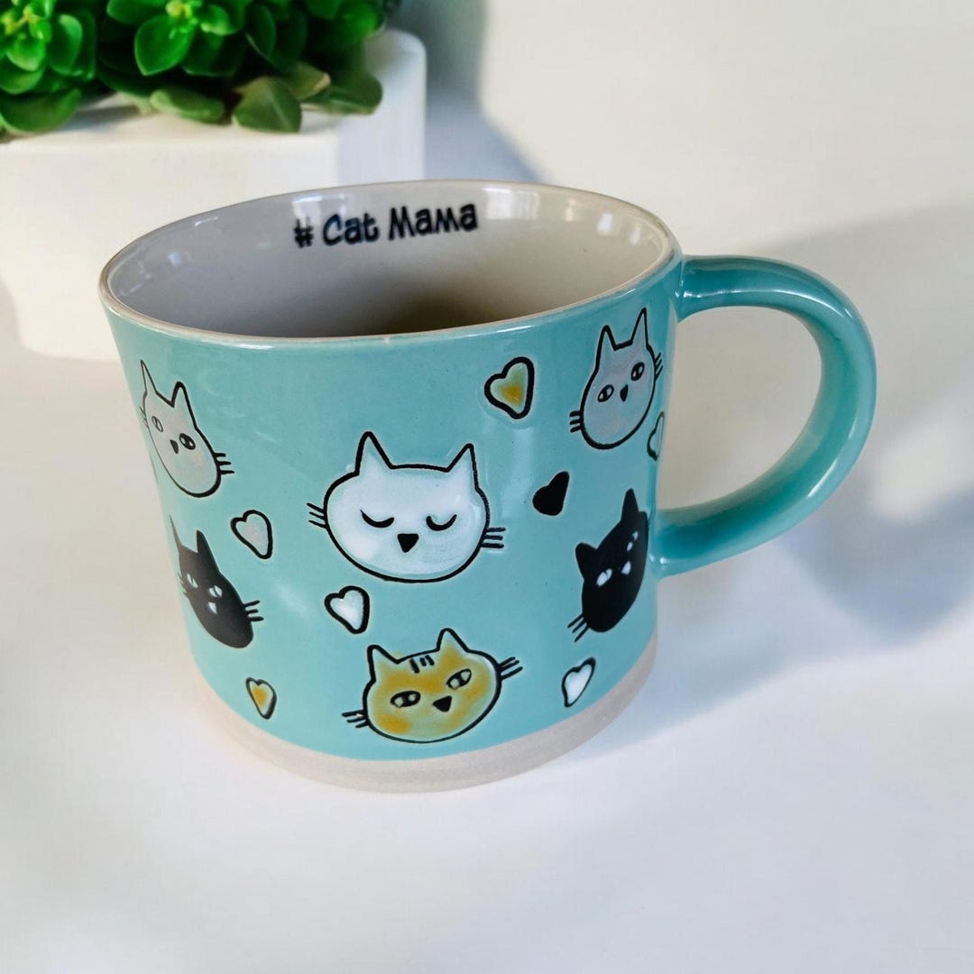 NEW Prima Designs Hand Painted Blue Cat Mama Cats Coffee Tea Kitten ...
