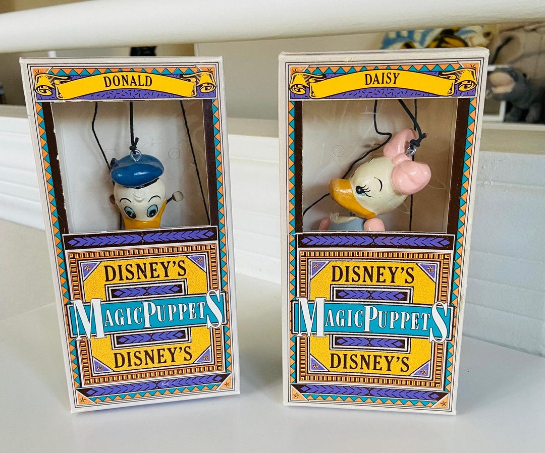 VINTAGE Disney Donald & Daisy Duck Marionette Wooden Magic Puppets ...