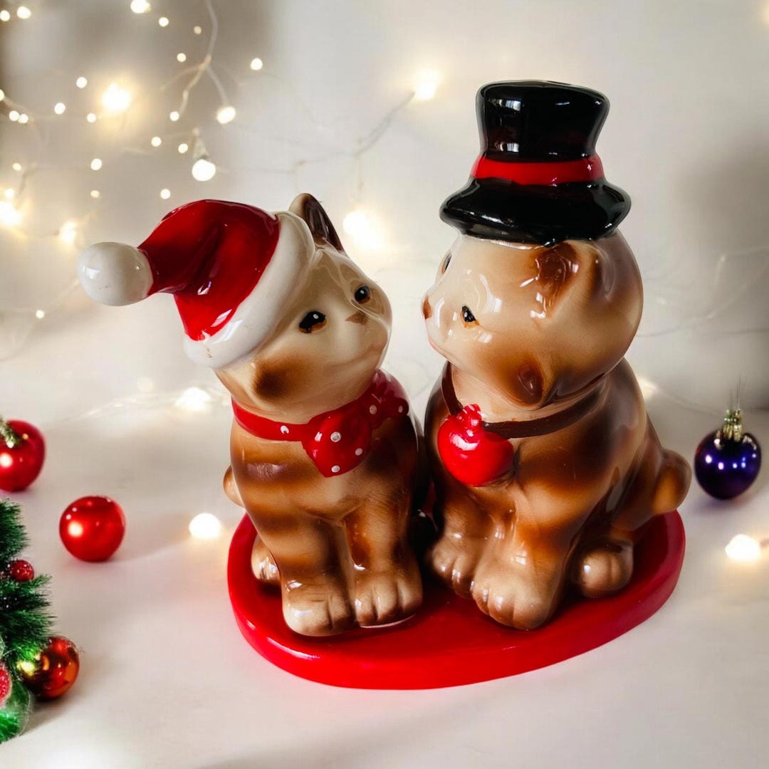 Christmas Ceramic Cat Cats Xmas Salt & Pepper Shakers Kitchen Dinner ...