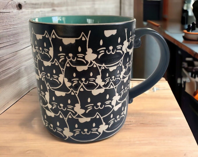 New Cute Clowder of Black and White Cats 21oz Turquoise Coffee Tea Cat ...