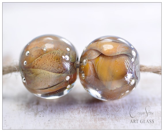 Lampwork Beads Yellow Ochre 12mm Round Glass Bead Pair With - Etsy