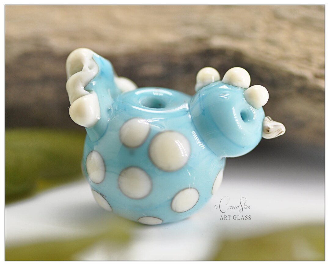 Lampwork Glass Chicken Bead: Turquoise Ivory 'chonky Chook' Artisan ...