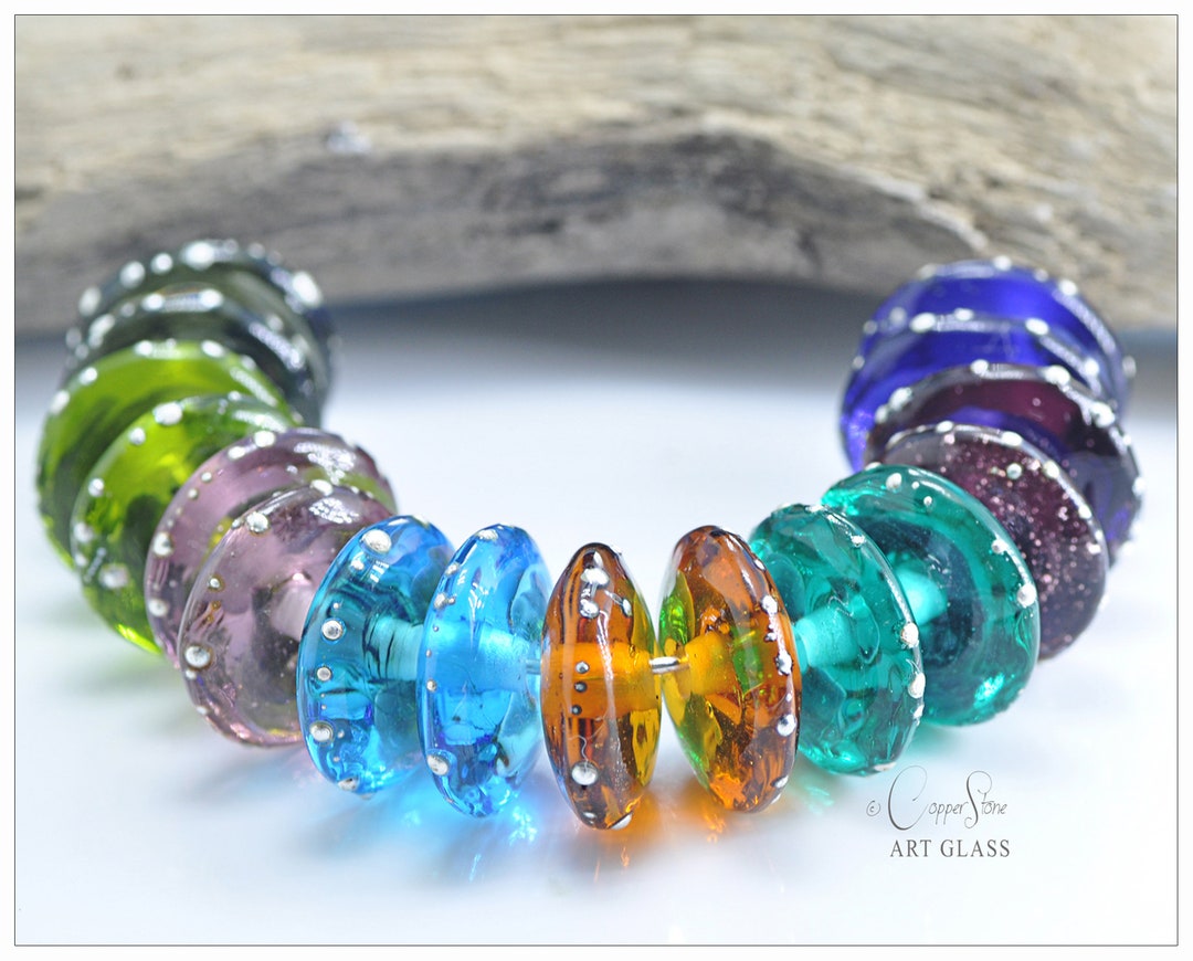 Lampwork Disc Beads, Multi Colour 14mm Glass Discs Eight Pairs ...
