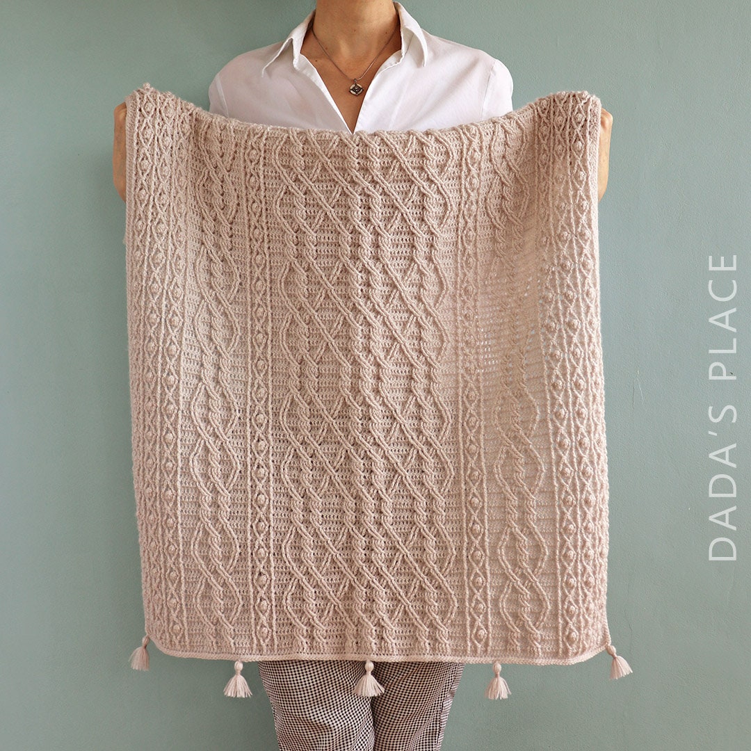 CROCHET BLANKET PATTERN: Maisy Blanket With Tassels/crochet Cable Baby ...