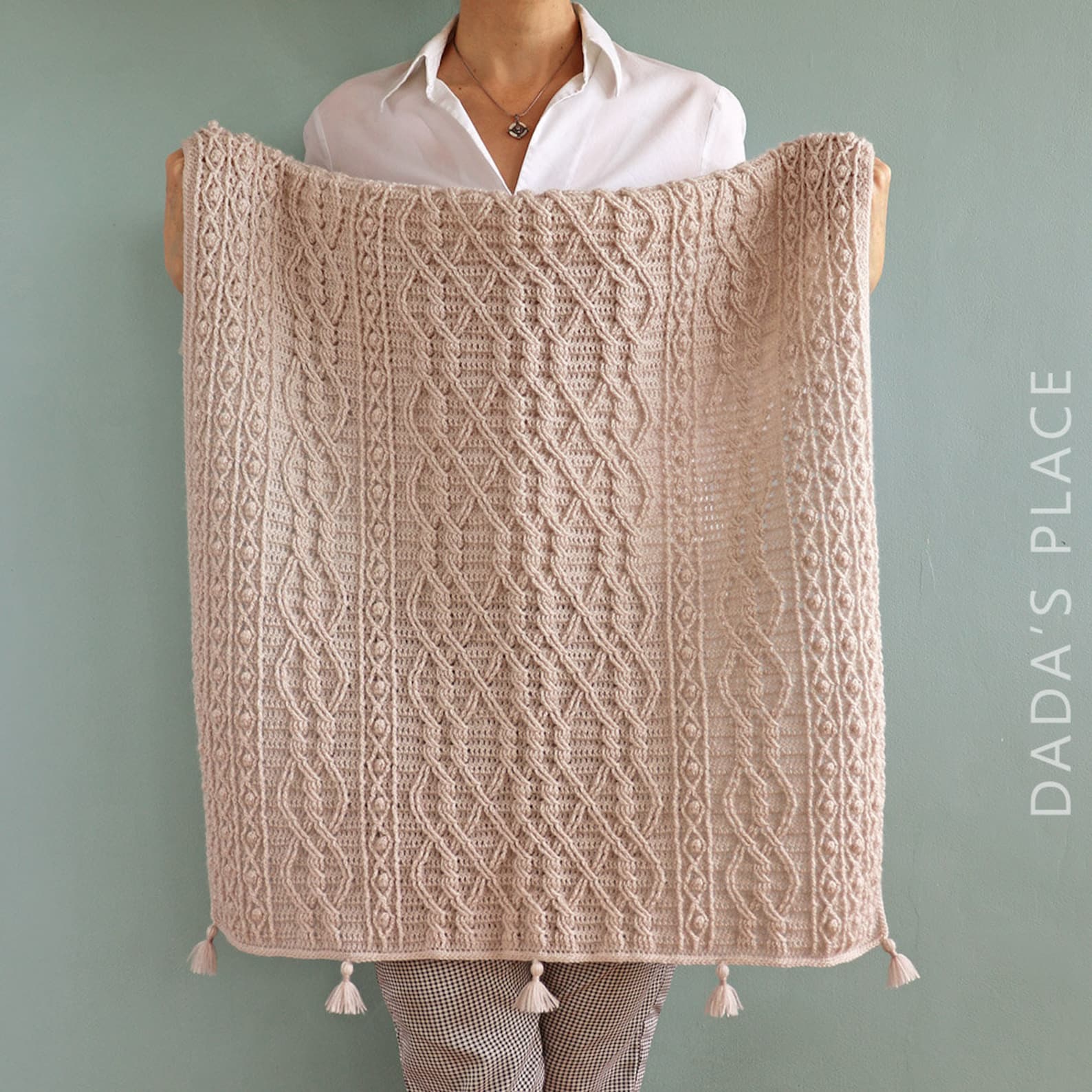 CROCHET BLANKET PATTERN: Maisy Blanket With Tassels/crochet Cable Baby ...