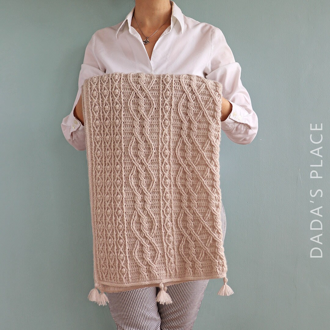 CROCHET BLANKET PATTERN: Maisy Blanket With Tassels/crochet Cable Baby ...