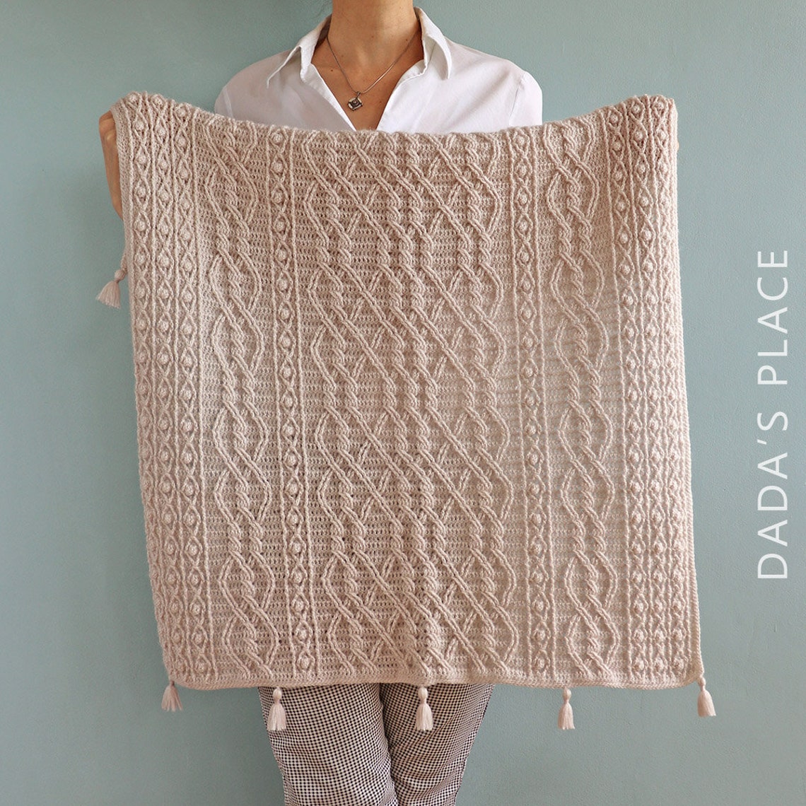CROCHET BLANKET PATTERN: Maisy Blanket With Tassels/crochet Cable Baby ...