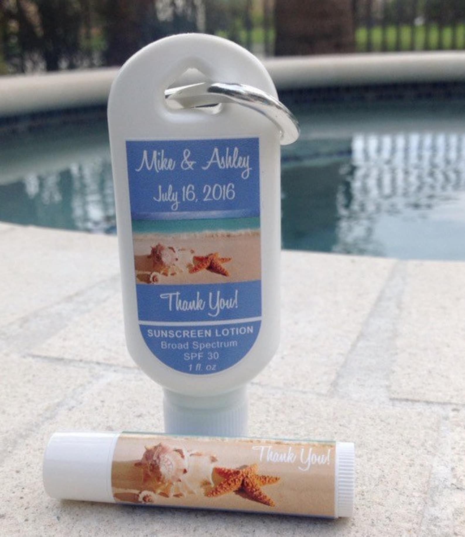Personalized Destination Wedding Favors SPF30 Clip Sunscreen & Lip Balm ...