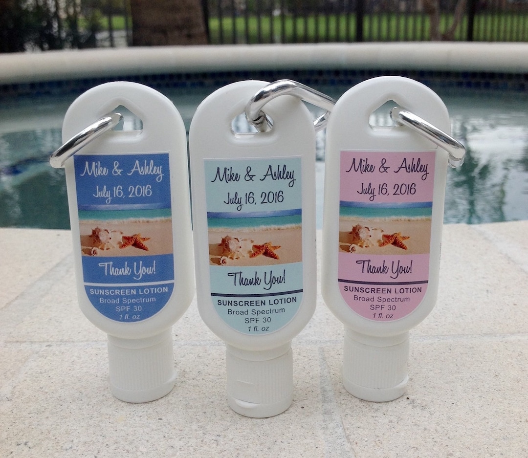 Personalized Wedding Sunscreen SPF30 1oz 2oz Clip Seashell Beach Theme ...