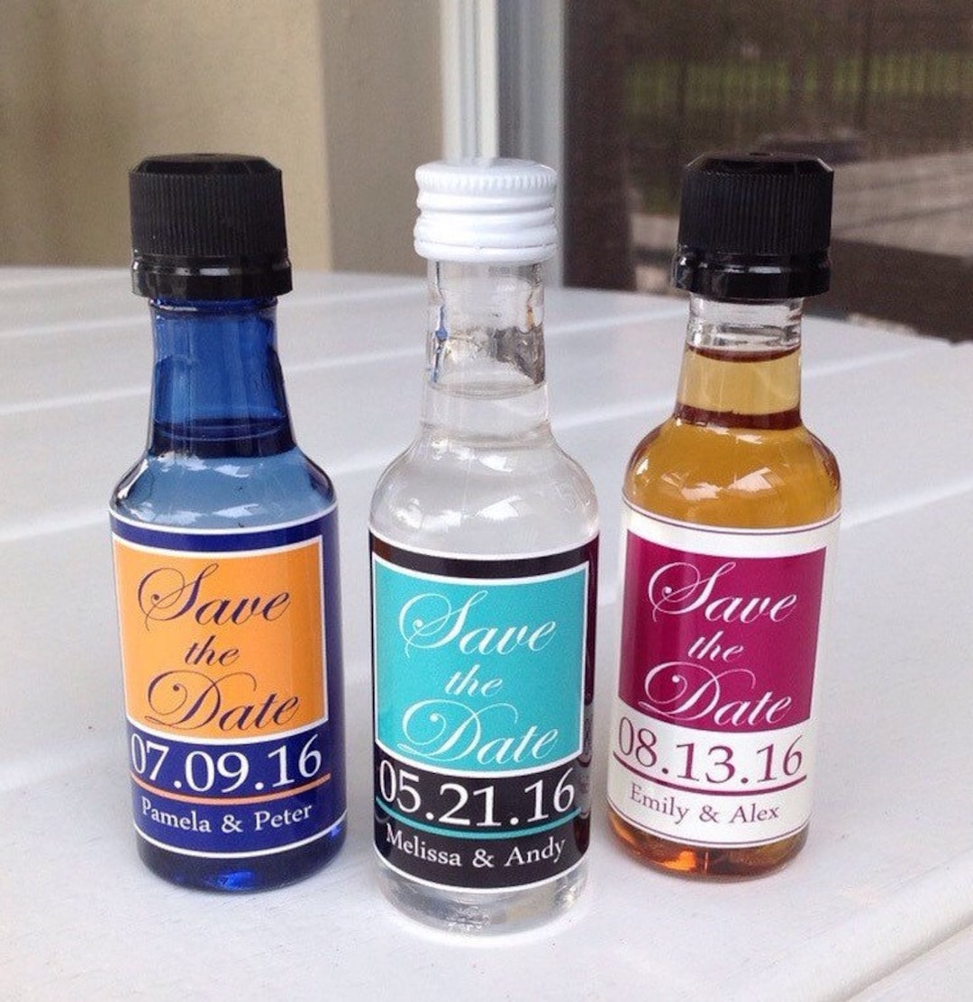 Save the Date Mini Liquor Bottle Labels Party Favor 50ml Bottle ...