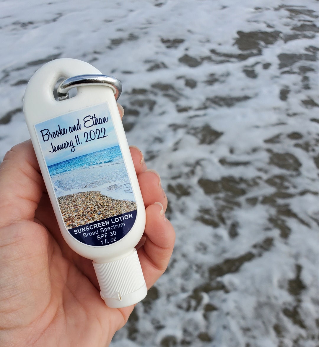 Personalized Wedding Sunscreen Favor SPF30 1oz 2oz Clip Beach Ocean ...