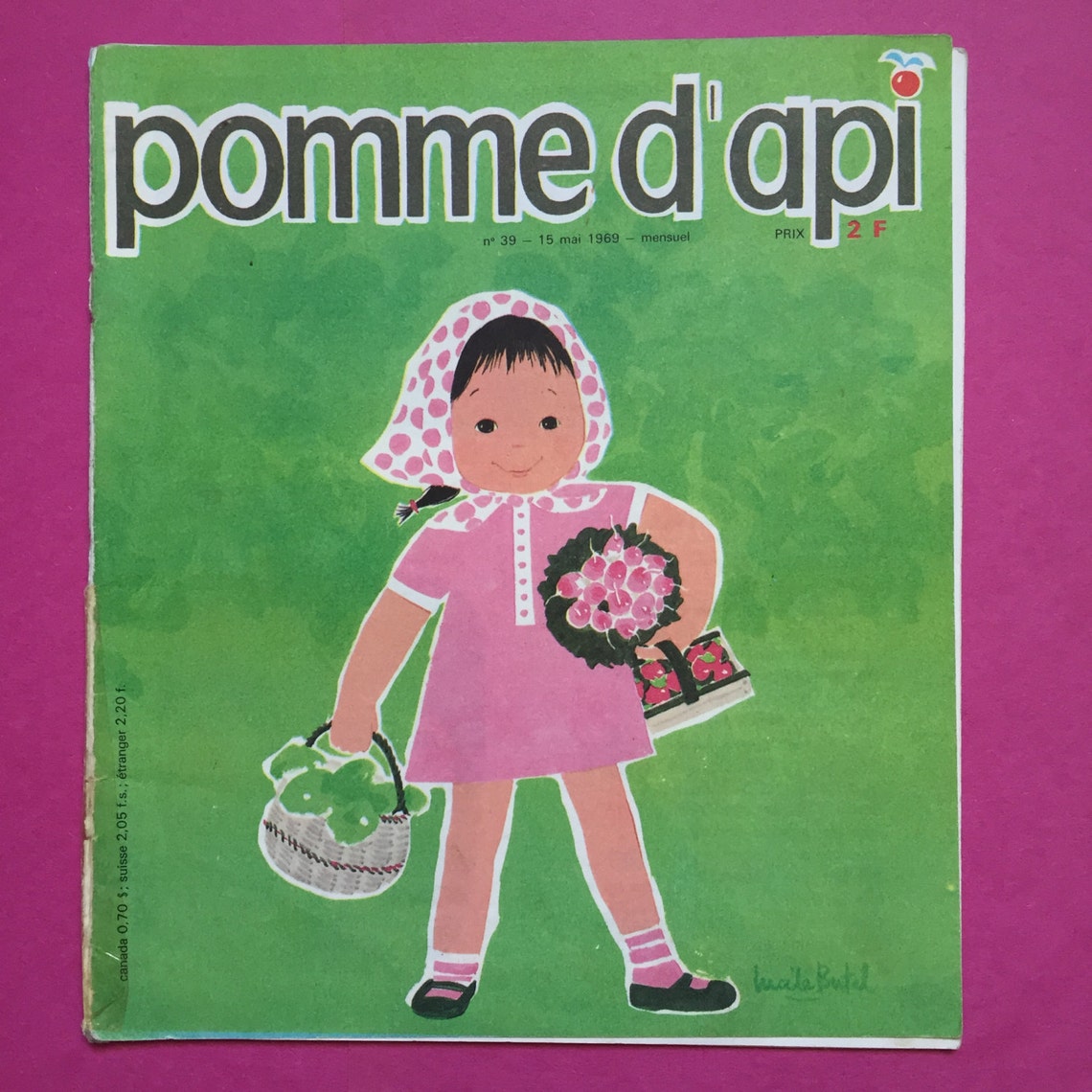 Pink Little Girl Pomme D'api Magazine Cover 1969. | Etsy UK