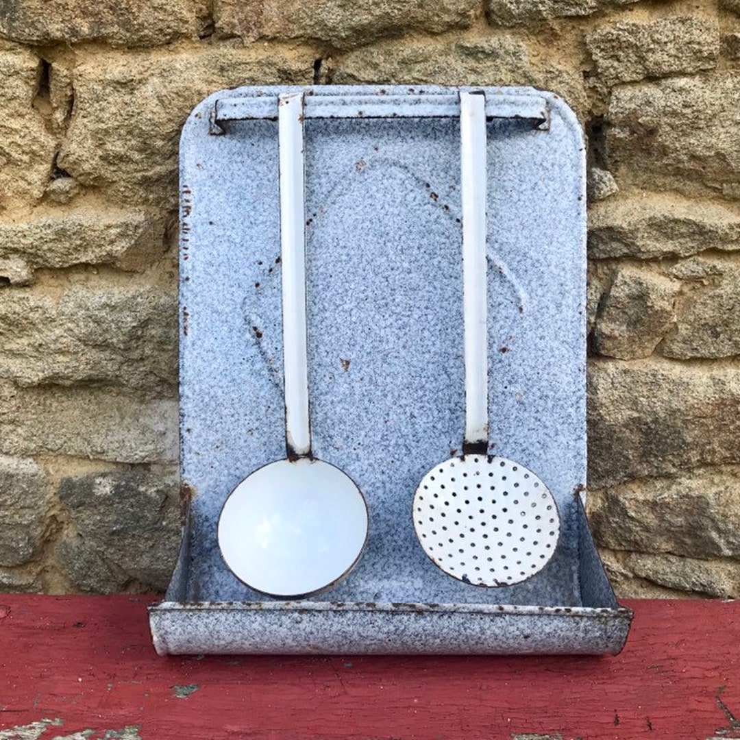 French Enamel Utensil Holder Rack & Ladle - Etsy