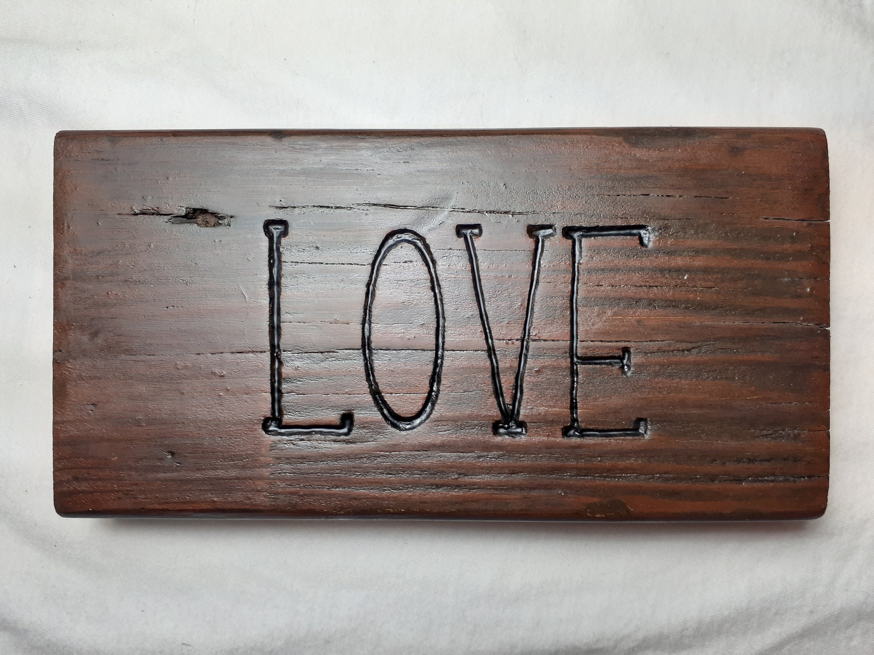 Love Wood Sign Carved Hand Painted Reclaimed Wood Rustic Inspirational ...
