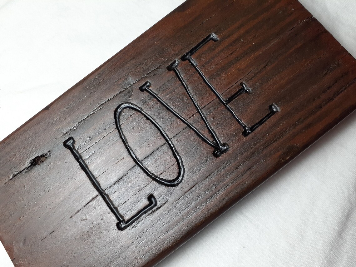 Love Wood Sign Carved Hand Painted Reclaimed Wood Rustic Inspirational ...