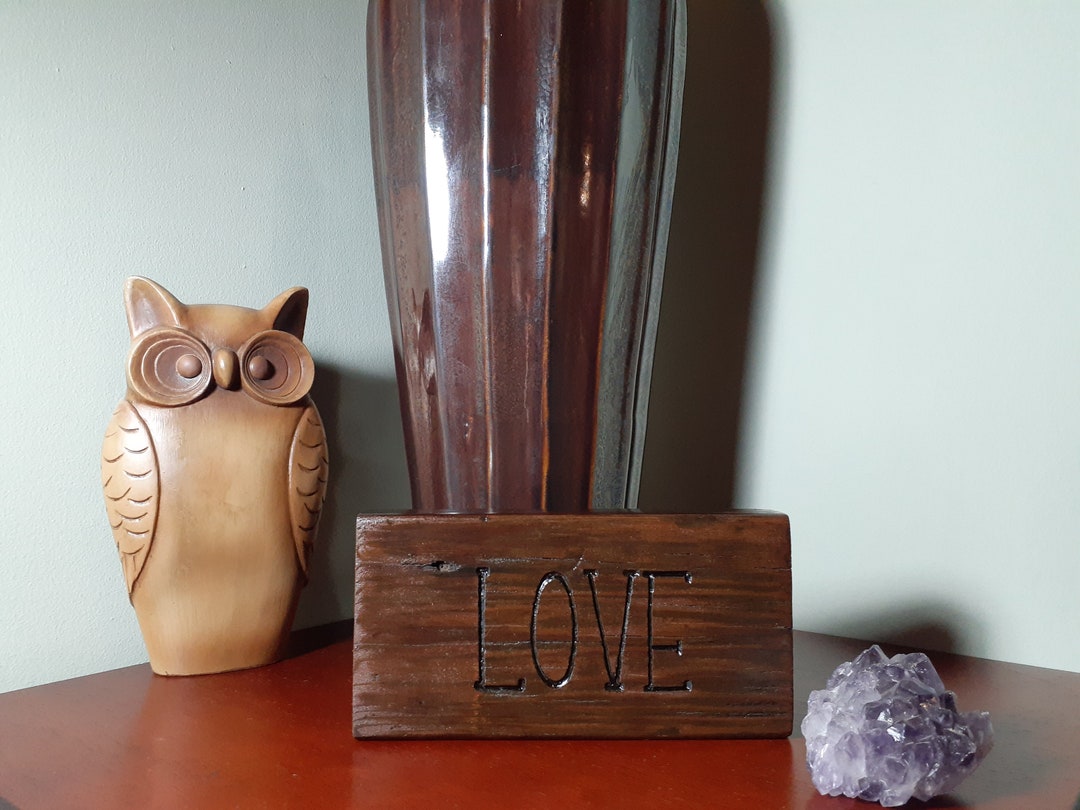 Love Wood Sign Carved Hand Painted Reclaimed Wood Rustic Inspirational ...