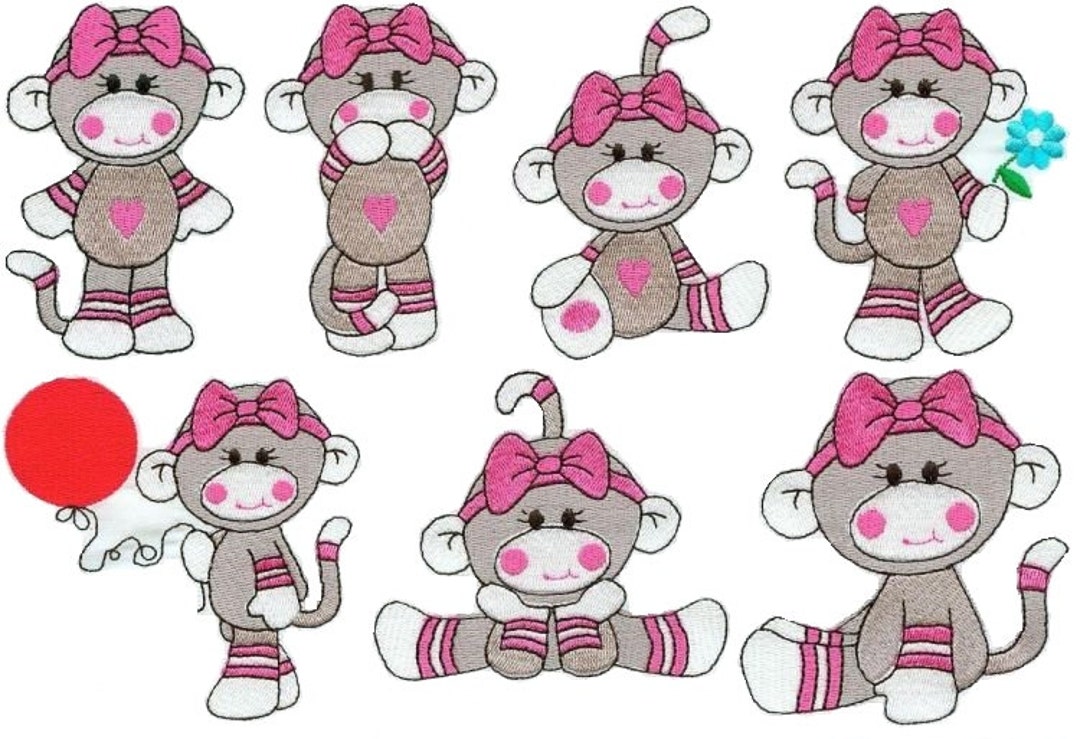 Sock Monkey Girls - Machine Embroidery - 5x7 Hoop - Etsy