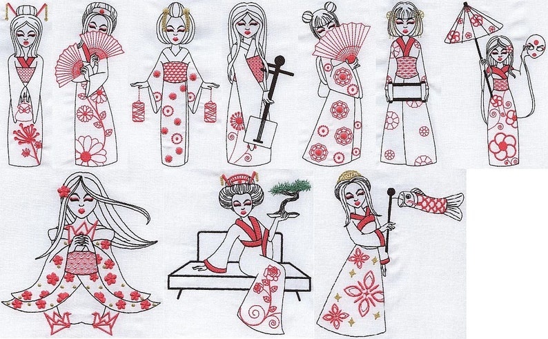 Geisha - 5x7 Hoop - Machine Embroidery Designs - Etsy