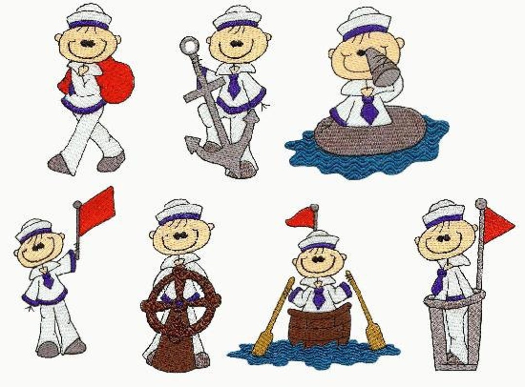 Sailor Sticks - Machine Embroidery - 4x4 Hoop - Stick People Embroidery ...