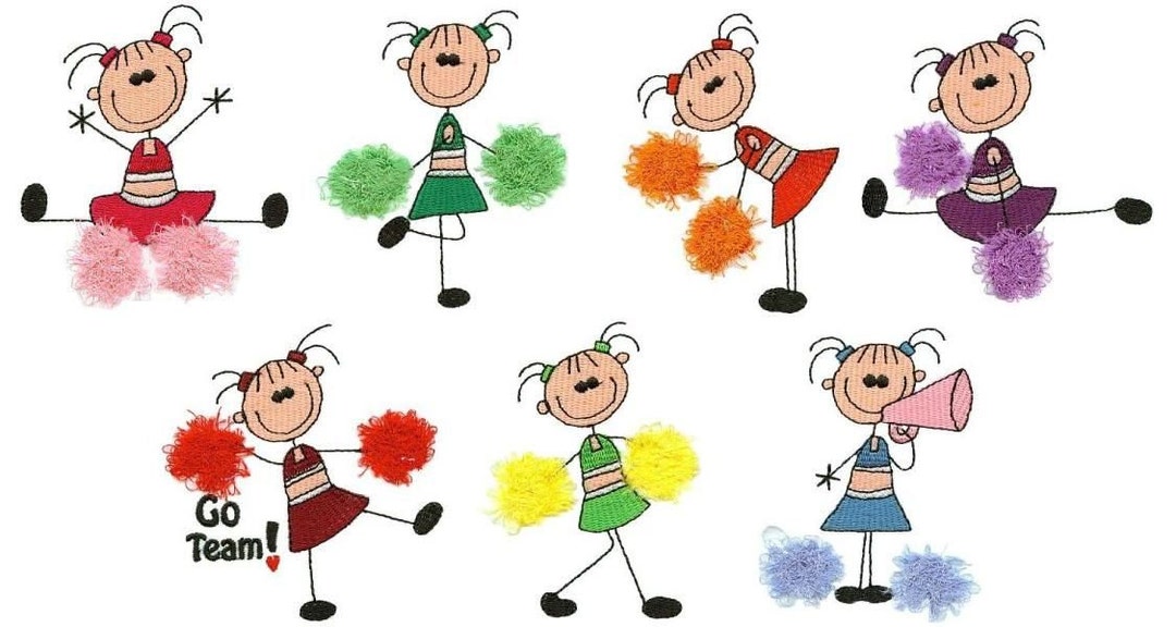 Cheerleader Stick People (4x4 Hoop) Pom Poms Are Fringe - Machine ...