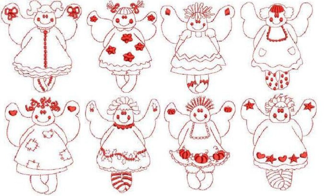 Redwork Angels - Machine Embroidery - 4x4 Hoop - Etsy