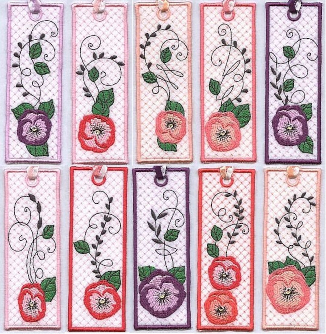 Pansy Bookmarks - in the Hoop - 5x7 Hoop - Machine Embroidery - Etsy