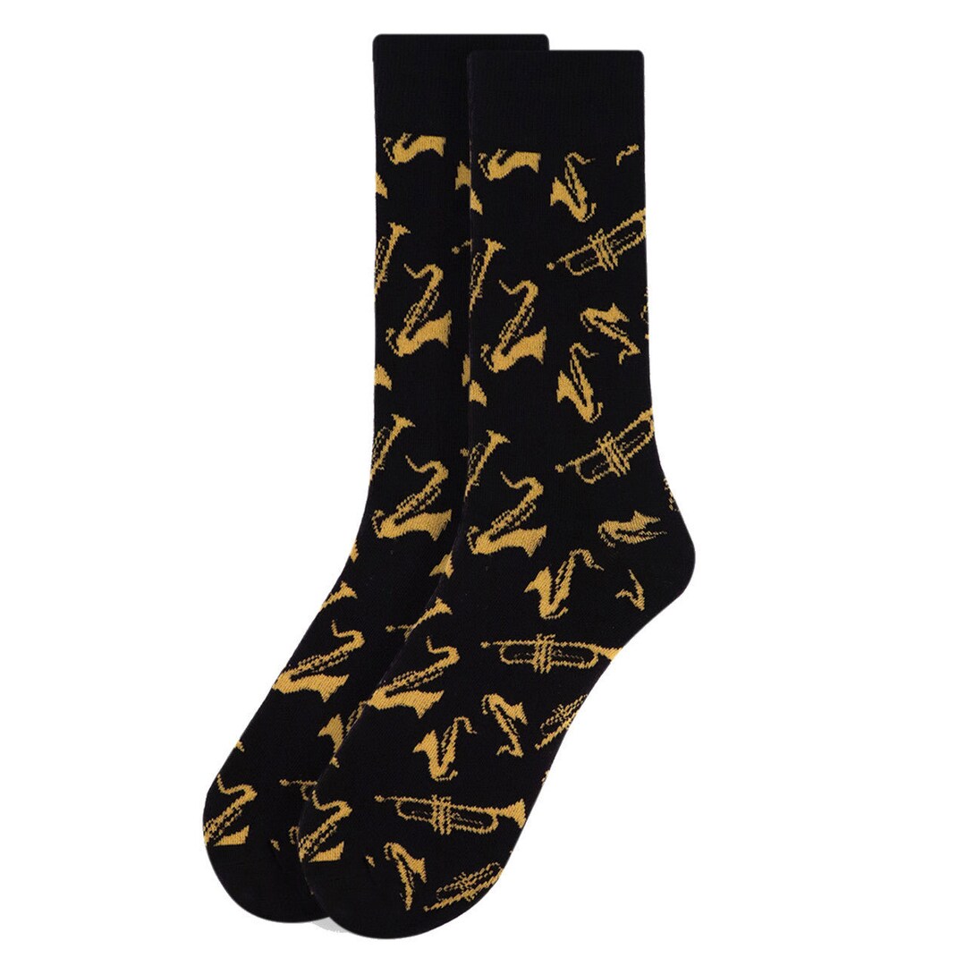 Mens Brass Instrument Saxophone Trumpet Music Socks Black Musician Sax ...