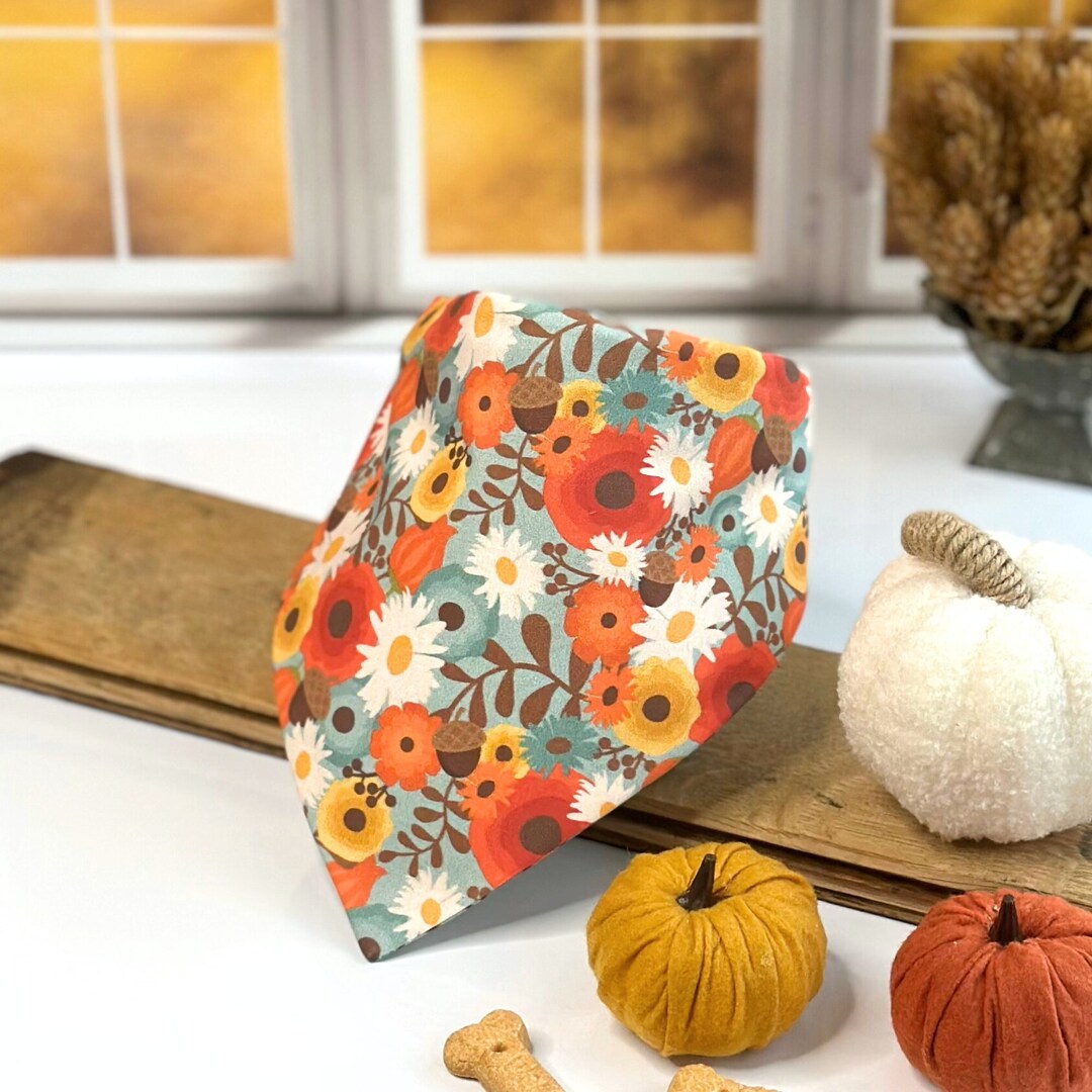 Fall Floral and Pumpkins Dog Bandana for Girl Dogs Perfect - Etsy
