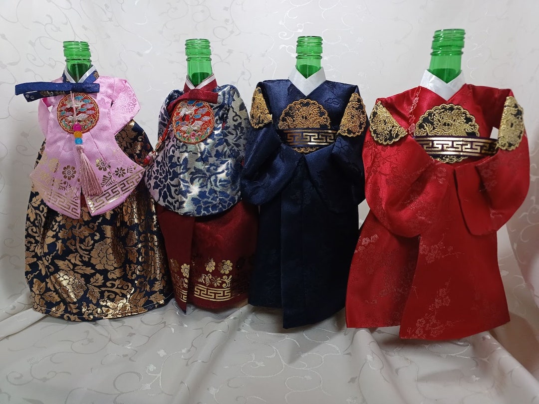 Wine Bottle Cover Set of 4 Korean Traditional Hanbok Clothes King and ...