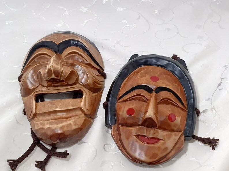 Two Traditional Korean Mask Masks, Representative Images of Meaningful ...
