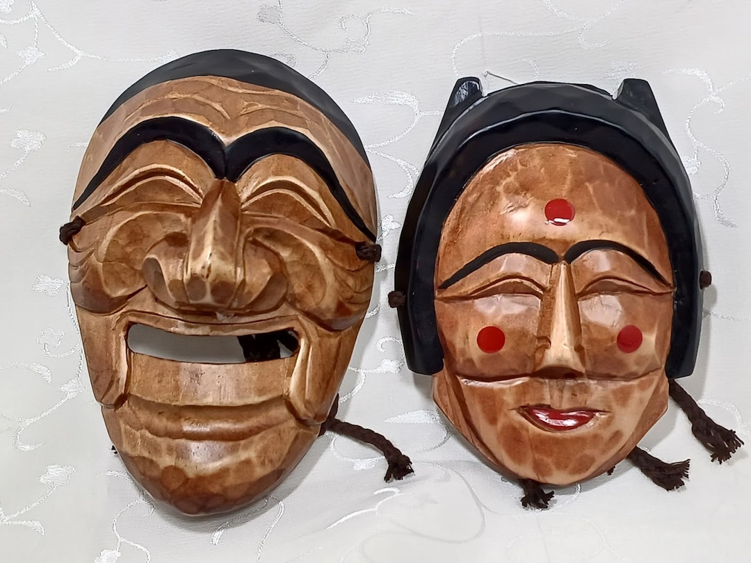 Two Traditional Korean Mask Masks, Representative Images of Meaningful ...