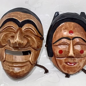 Two Traditional Korean Mask Masks, Representative Images of Meaningful ...