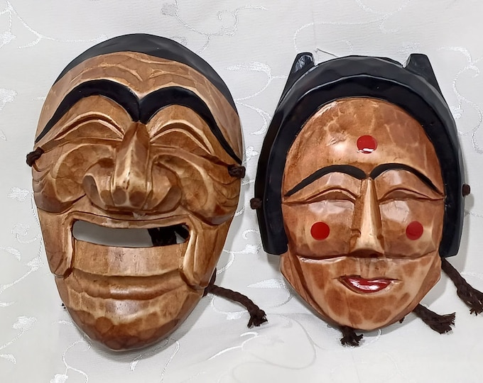 Two Traditional Korean Mask Masks, Representative Images of Meaningful ...