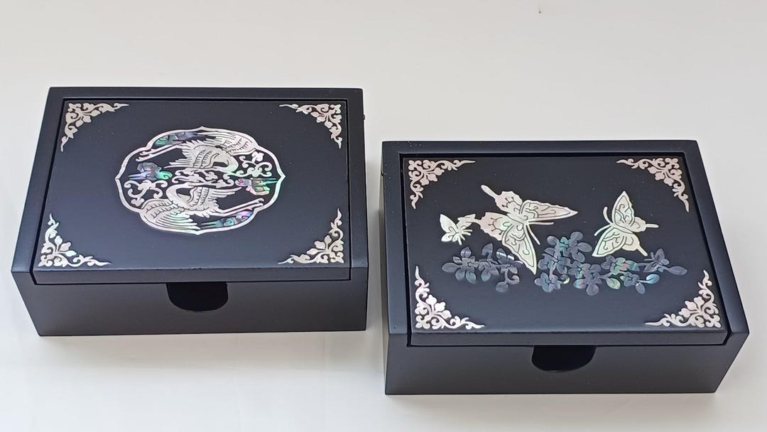 Korean Najeon Lacquer Box Set: Mother of Pearl Jewelry & Card Box - Etsy