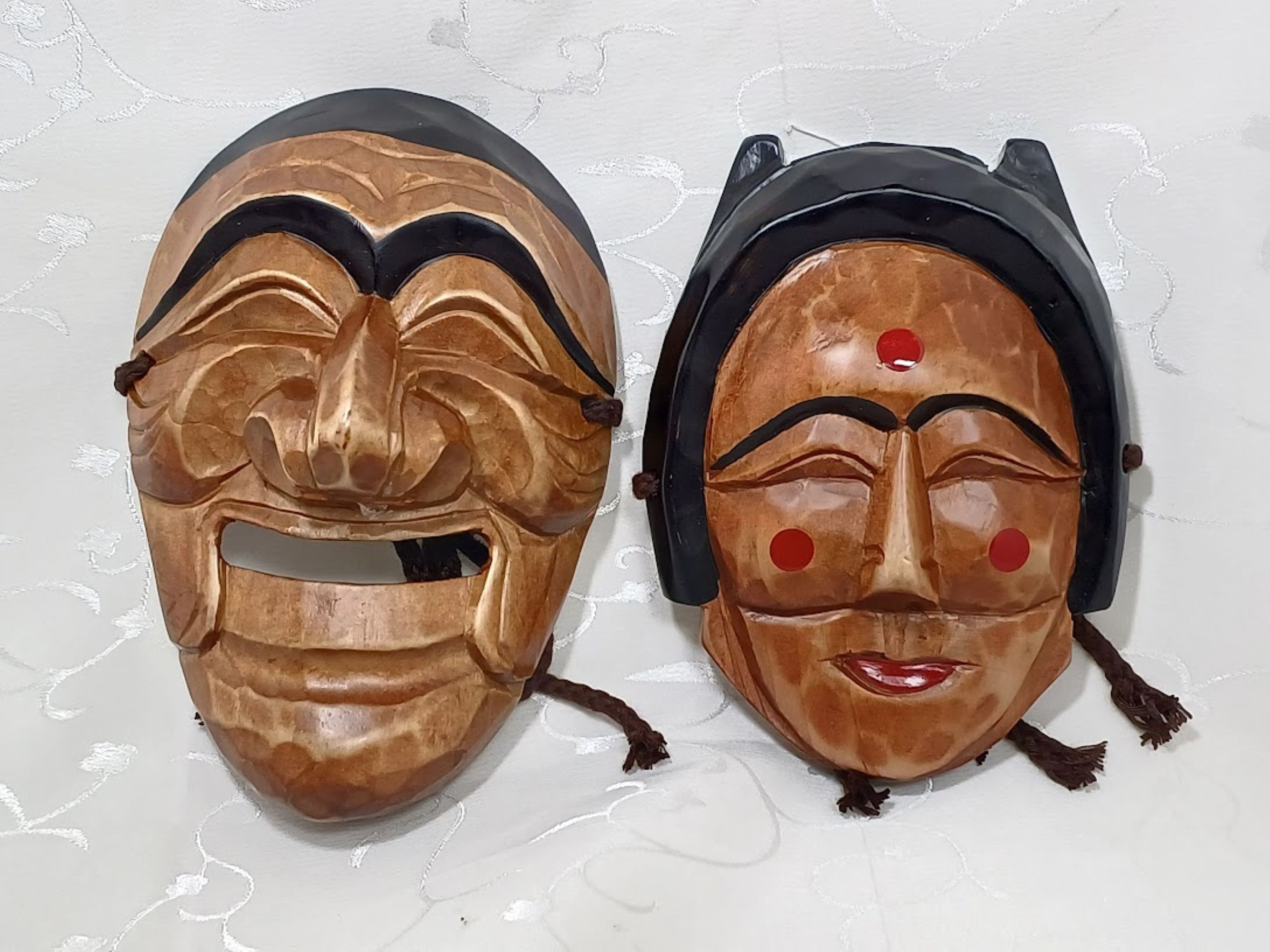 Two Traditional Korean Mask Masks, Representative Images of Meaningful ...