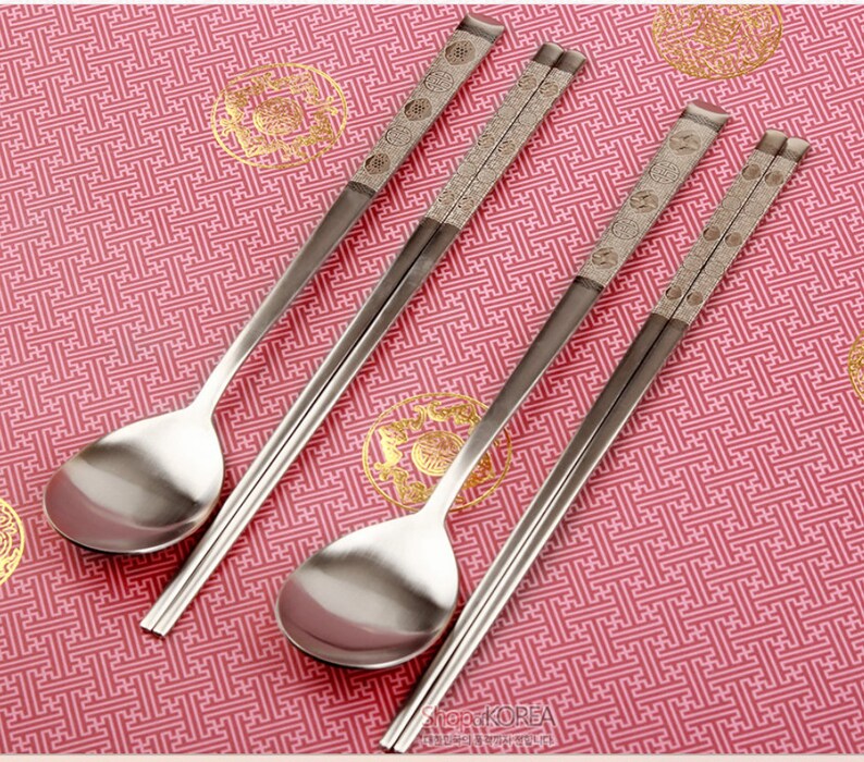 Korean Spoon and Chopsticks Set, Crane & Turtle Design, Traditional ...