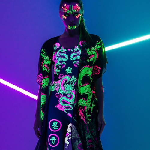 NEON FLOWERS UV Light Set Costume Neon Bodysuit Rave Onsie - Etsy