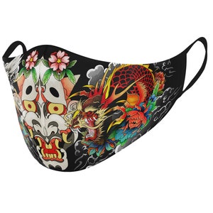 3 Layers Face Mask, Japanese Art Face Mask, Yakuza Reusable Face Mask ...