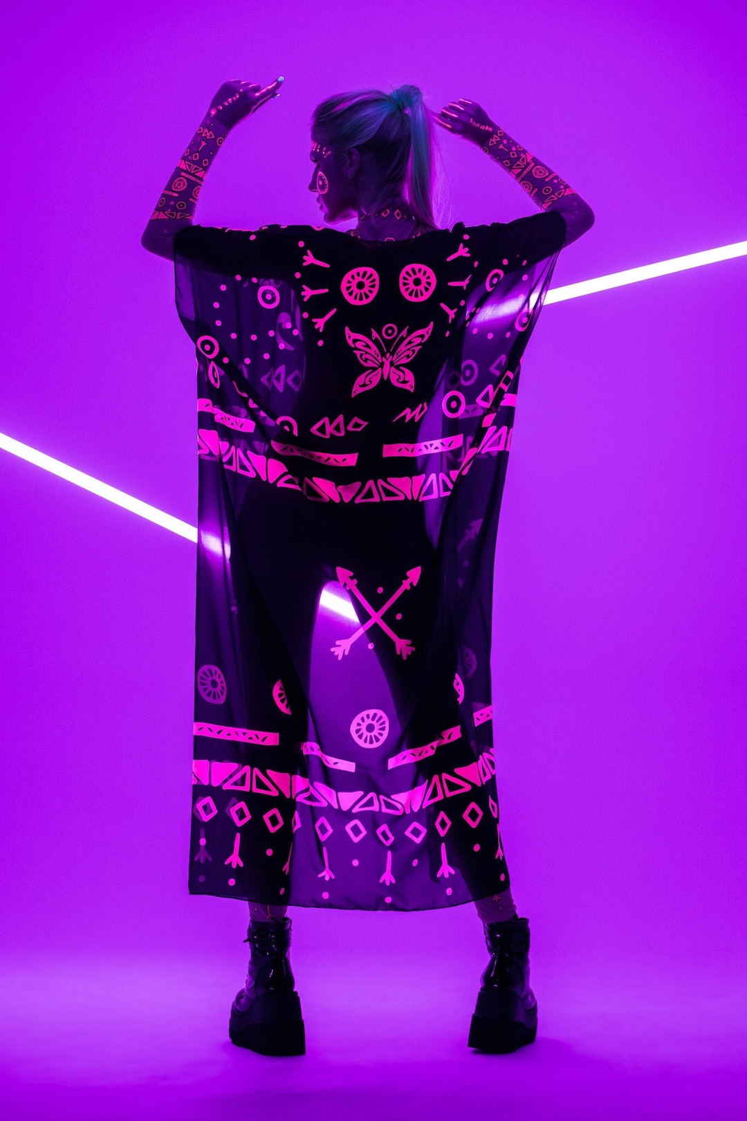 PINK TRIBAL FLUORESCENT Kimono, Festival Kimono, Festival Outfit, Rave ...