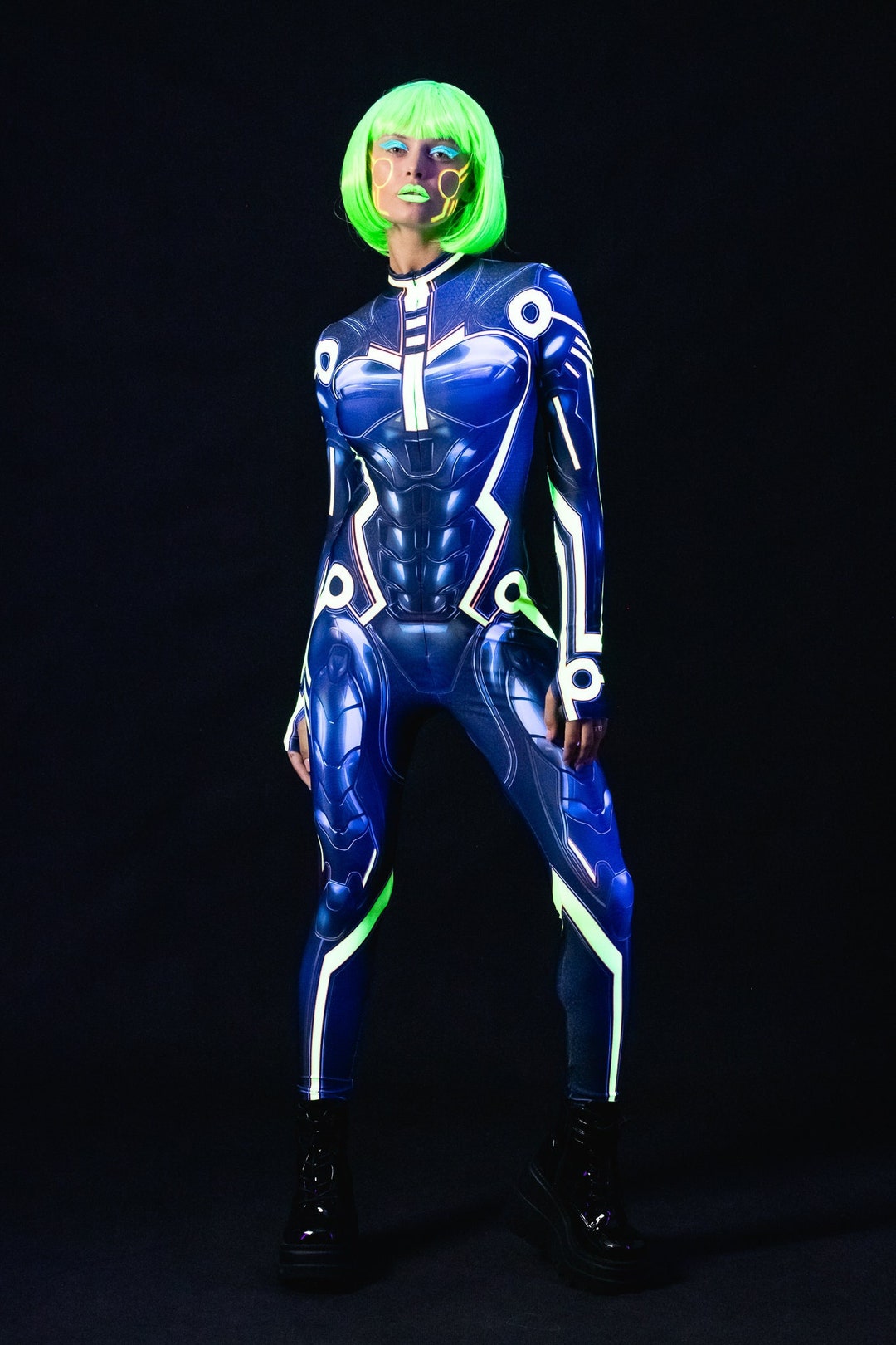 CYBER TRON UV Reactive Costume for Women, Super Hero Halloween Costume ...