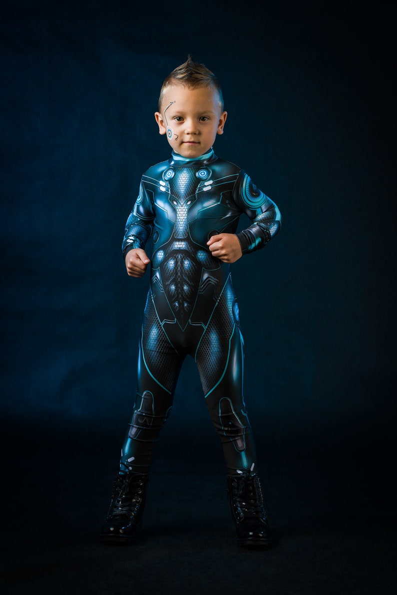 Blue CYBER HERO Halloween Costume - KIDS Edition, Kids Full Body ...