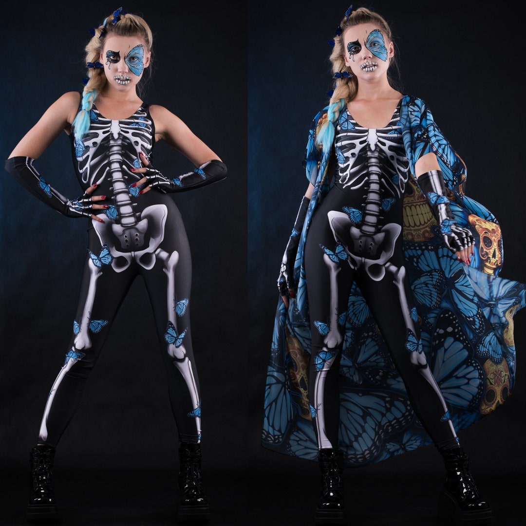 BLUE BUTTERFLIES Skeleton Jumpsuit & Kimono Set, Monarchy Butterflies ...