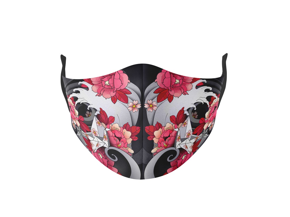 3 Layers Face Mask Japanese Flowers Face Mask Reusable Face - Etsy