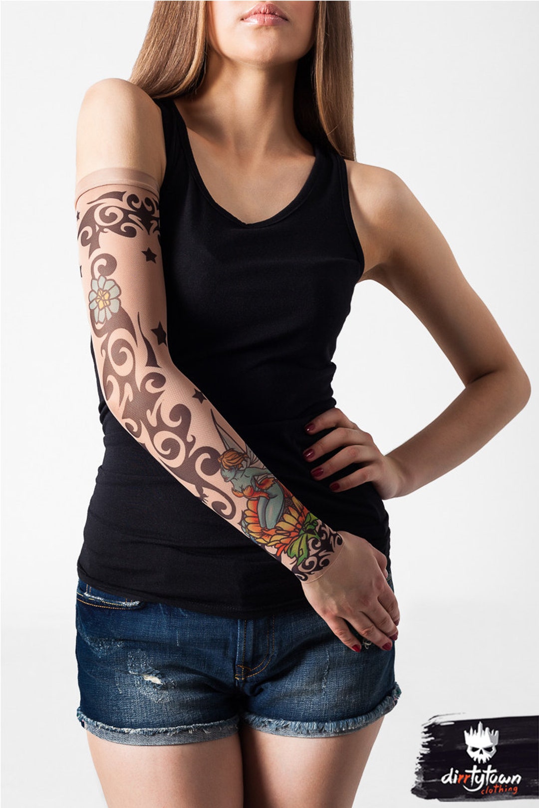 Unisex TRIBAL & FAIRY Mesh Tattoo Sleeve, Large Temporary Tattoo ...