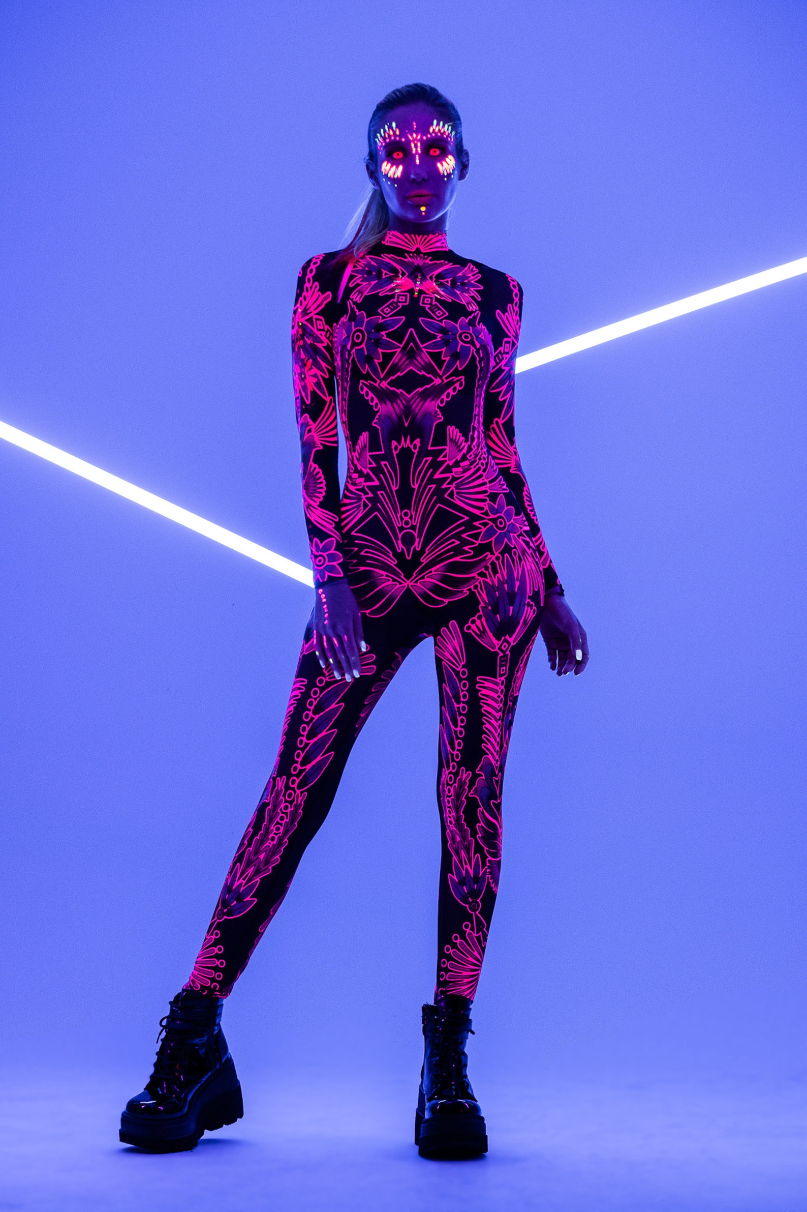 NEON FLOWERS FLUORESCENT Black Catsuit, Rave Mesh Onsie, Festival ...