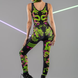 CHINESE DRAGONS UV Light Set Costume, Neon Catsuit, Rave Onsie ...