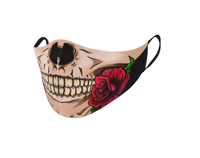 3 Layers Face Mask, Red Roses Skeleton Face Mask, Reusable Face Mask ...