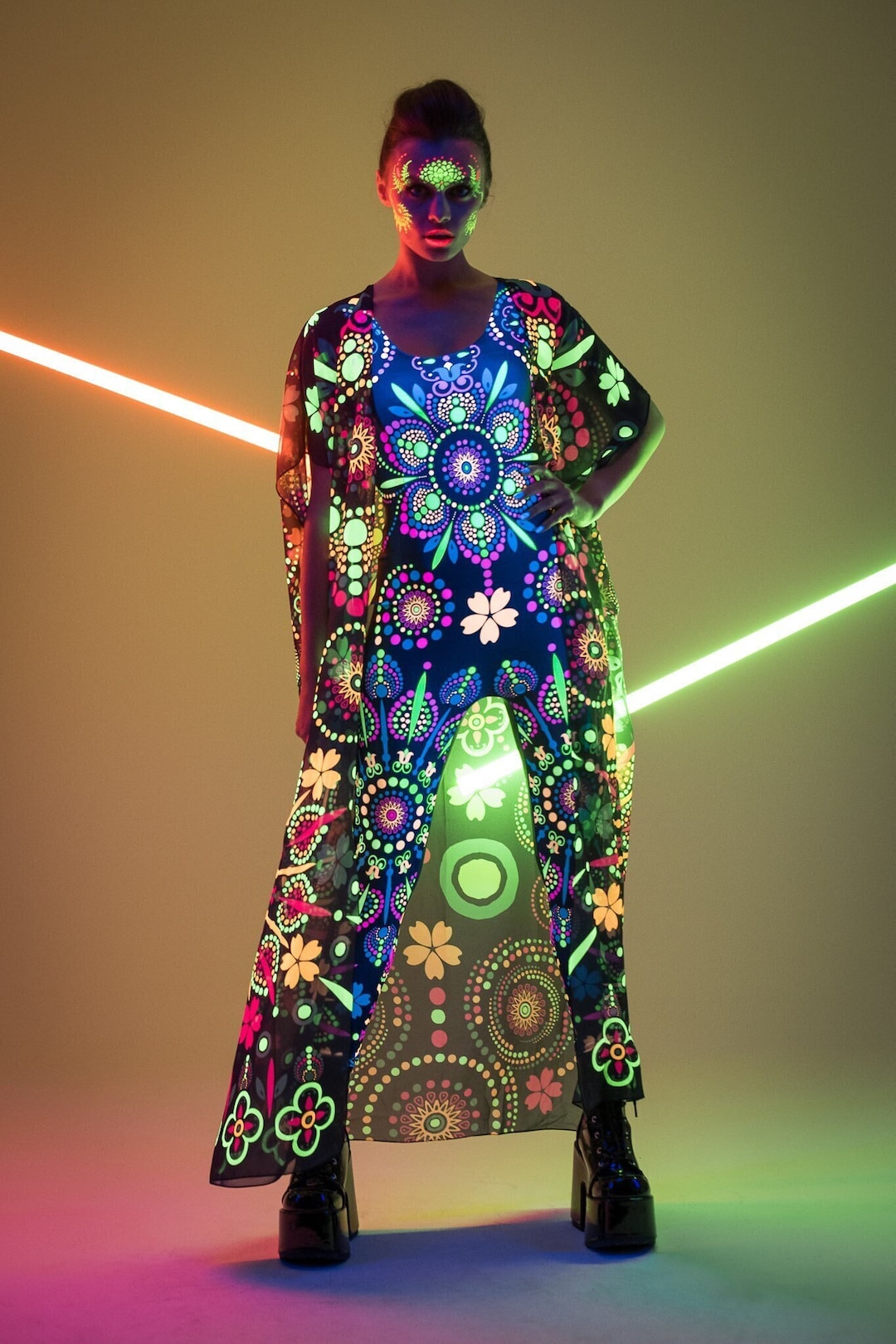 MANDALA UV REACTIVE Jumpsuit, Neon Bodysuit, Rave Onsie, Festival ...